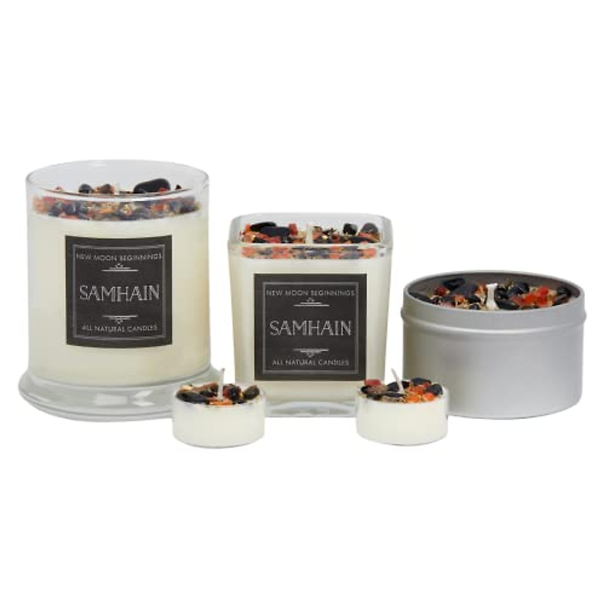 Samhain Halloween Candle by New Moon Beginnings - Fall Scented Pumpkin Candles - Herb & Crystal Candles - Soy Candle - Autumn Fall Candles