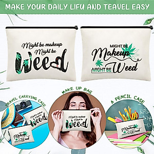 Weewooday 2 Pcs Leaf Makeup Bags Funny Might Be Makeup Might Be Weed Bag Cosmetic Zipper Purse Weed Gifts for Women Vacation Travel