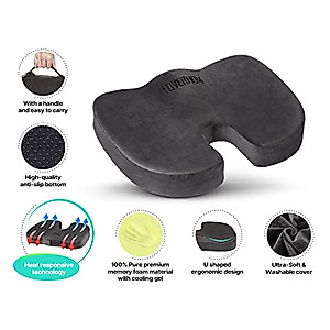 foverhom Gel Seat Cushion for Long Sitting,Office Chair Seat Cushion for Tailbone Pain Relief,Non Slip Orthopedic 50 Density Slow Rebound Memory Foam Car Seat Cushion with Handle and Concealed Zipper