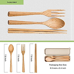 9 Pieces Wood Flatware Set Japanese Style Utensils Wooden Tableware Spoon Travel Cutlery Chopsticks Fork for Eating Portable High Heat Resistant Kitchen Home Camping Picnic School Students