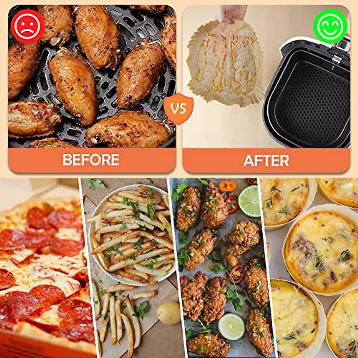 VILIWIN Air Fryer 4.5 QT 8 Preset Menus AirFryer with Auto Shut Off 30 Minute Timer Adjustable and Air Fryer Paper Liners 50PCS Disposable Square Parchment Liner 6.3 inch for 4-6 QT Air Fryers