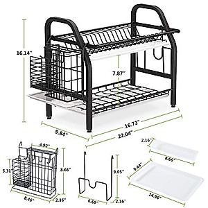 1Easylife Dish Drying Rack, 2 Tier Dish Rack Stainless Steel with Utensil Knife Holder and Cutting Board Holder Dish Drainer with Removable Drain Board for Kitchen Counter Organizer Storage