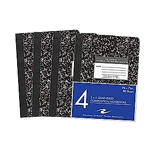 ROARING SPRING Graph Ruled Hard Cover Composition Book, 4 Pack, 9.75" x 7.5" 80 Sheets, Black Marble Cover