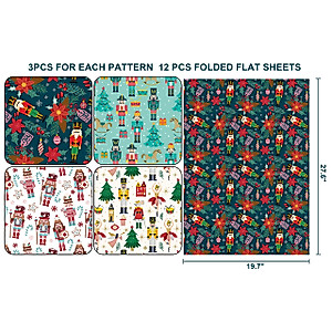 Sikiweiter Nutcracker Wrapping Paper - 12 Sheets Nutcracker Christmas Wrapping Paper for Boys Girls Men Women, 19.7 x 27.6 Inches Per Sheet