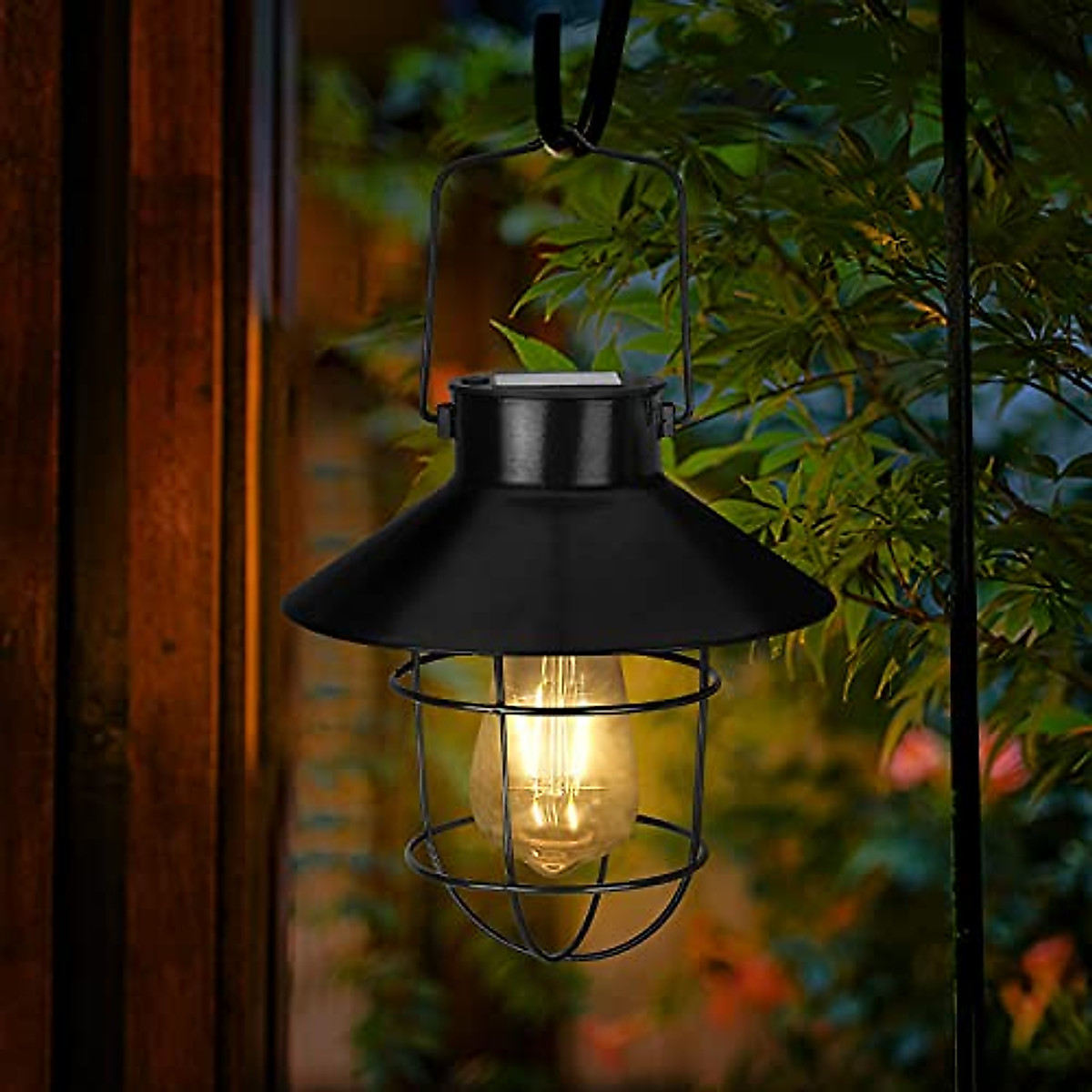 Solar Lantern Outdoor Hanging Lights Solar Powered Decorative Retro Waterproof LED Bulb Metal Lantern Lamp with Handle for Garden Yard Porch Fence Tabletop