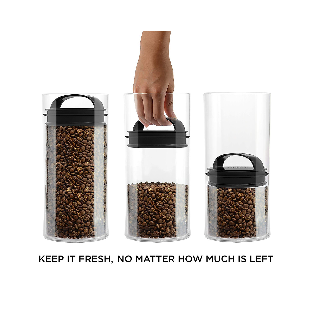 Best PREMIUM Airtight Storage Container for Coffee Beans, Tea and Dry Goods - EVAK - Innovation that Works by Prepara, Glass and Stainless Black Gloss Handle, Mini: Set of 3