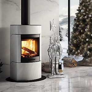 Lizh Middle Ages Knight Cast Iron Fireplace Tool Set ,Antique Brass