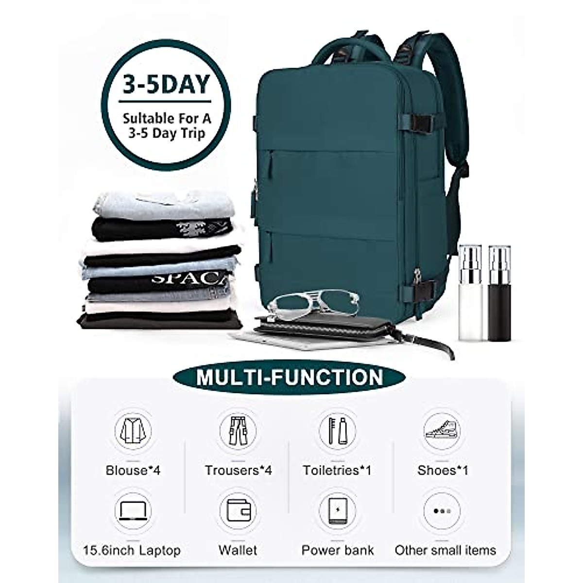 bergsalz Backpack For Women Travel Bag Weekender Lightweight Medium Backpack Peacock Blue For Men Hiking Waterproof Gym Bag Travel Essential Canvas Bag Carry On Backpack For  Sport Fan Laptop Bag