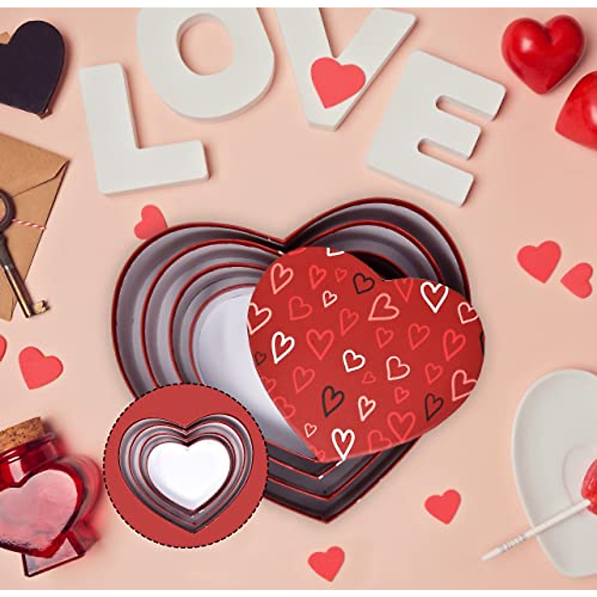 Valentine's Day Heart Shaped Gift Boxes 4 Pack Red Valentine Hearts Treat Box with Lids Valentines Nesting Cardboard Cookie Box for Gift Giving Holiday Decorative Easy Present Wrapping & Packaging