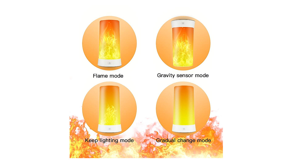PDGROW LED Flame Effect Light - 4 Modes & Rechargeable
