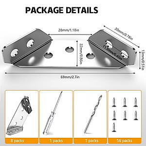 Corner Brackets for Wood, 100 PCs Universal Stainless Steel Furniture Corner Connector, Multifunctional Corner Bracket for MDF, Wood Plate Joint, Furniture Assembly