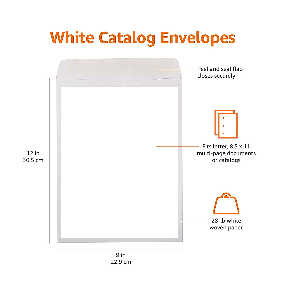 Amazon Basics Catalog Mailing Envelopes, Peel & Seal, 9x12 Inch, 100-Pack, White