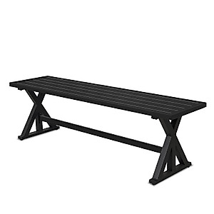 MEOOEM 61.2" Outdoor Patio Bench, Metal Slatted Long Benches, Sturdy X-Leg Seating All Weather for Garden Bistro Backyard (for 2-3 Persons)