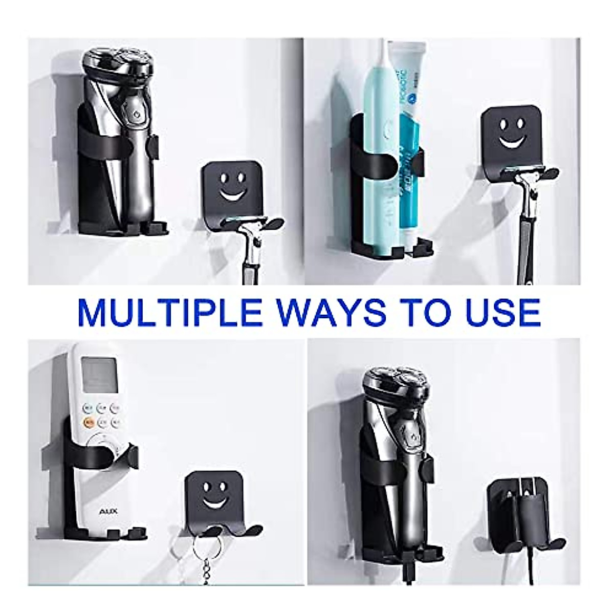 Electric Razor Holder Wall Mounted Self Adhesive Razor Hanger, Stainless Steel Electric Shaver Holder Utility Storage Electric Shaver Bathroom Shower Storage Organizer,Gift for Men,Dad,Grandpa,Black