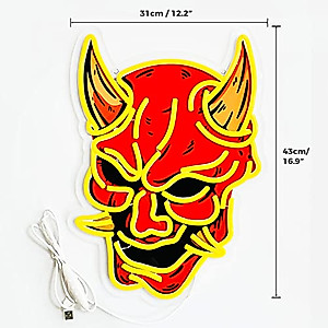 GGK Hannya Mask Neon Sign for Game Room, Tattoo Shop, Tattoo Studio Decor LED Anime Neon Light Wall Sign Cool Room Accessory for Teen, Live Streamer, Influencer, Japanese Demon Evil Spirit Hannya Sign Anime Neon Artwork (Hannya Mask)