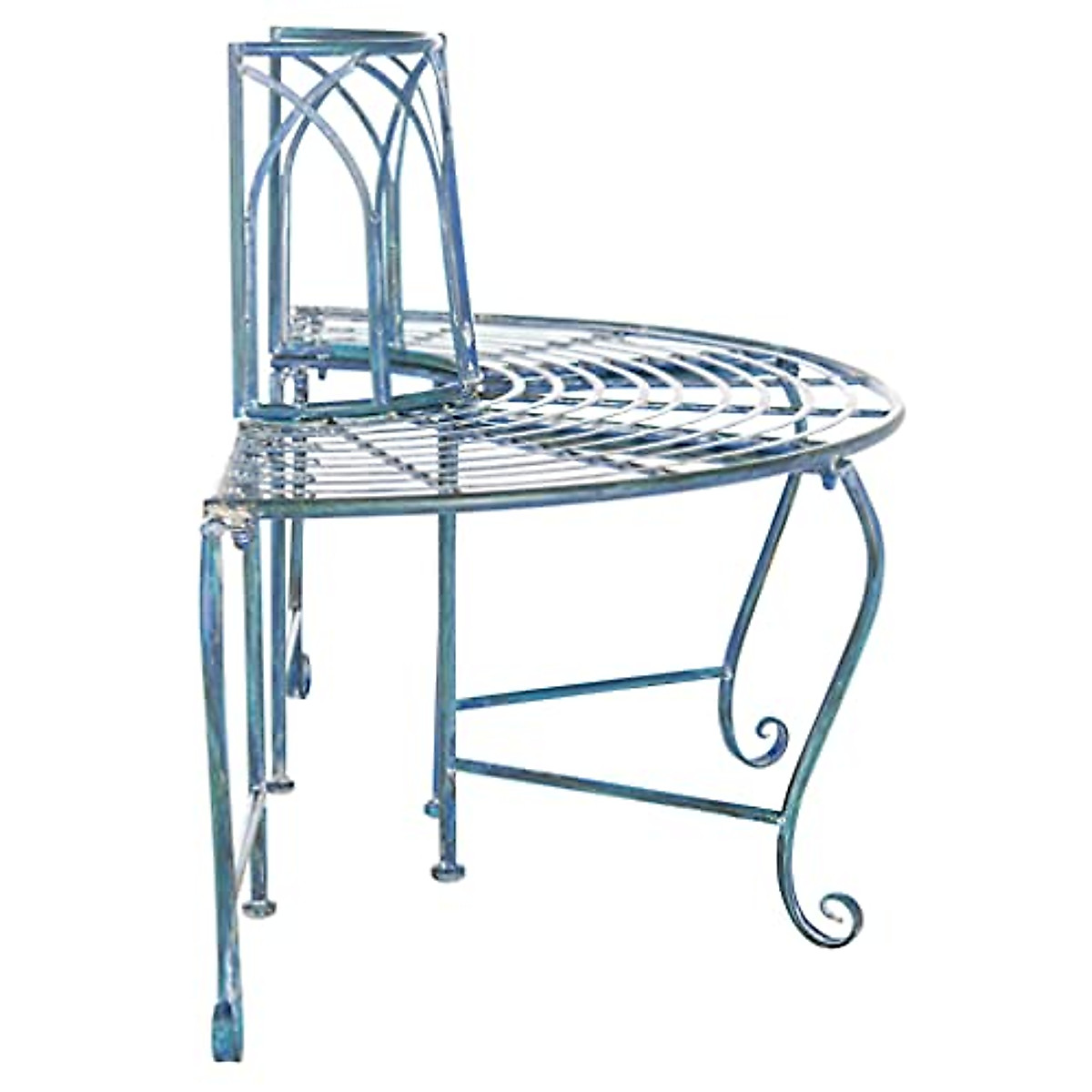 Safavieh PAT5018C Outdoor Collection Abia Antique Wrought Iron 50-inch Tree Bench, Mossy Blue