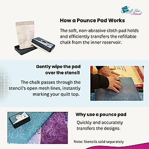 Full Line Stencil - Ultimate Quilt Pounce Pad with Refillable Iron-Off Chalk Powder, for Design Transfer and Fabric Marking Using Quilting Stencils – 2 oz White Chalk Included (QPU)