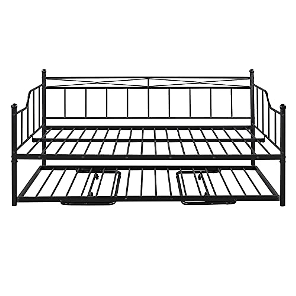 LUSPAZ Full Size Extendable Bed with Pop Up Trundle, Twin to King Daybed with Pull Out Trundle for Adults, Kids