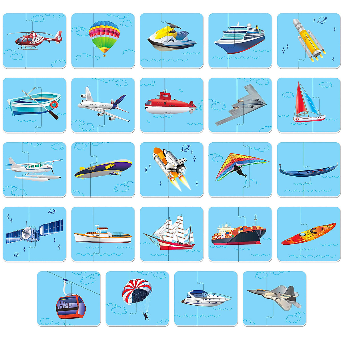 48 Vehicle Matching Puzzles with Error-Correction Mechanism Pre-Primer in 2 Pieces, Perfect for Preschool Learning (24 Blocks Double Sided)