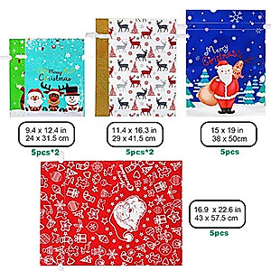 HRX Package Holiday Drawstring Gift Bags, 30pcs Christmas Foil Gift Wrapping Sacks Pouches for Xmas Presents Party Favor (Large Medium Small)