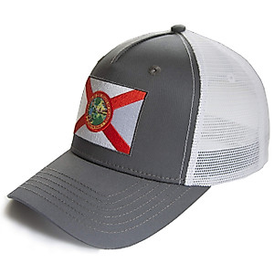 International Tie Grey Florida Hat for Men and Women - Florida State Flag Adjustable One Size Trucker Cap, Baseball, Snapback with an Embroidered Patch