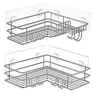 sahhivrm 2-Park SUS304 Corner Shower Shelves, Adhesive Shower Shelf for Inside Shower, Shampoo Soap Holder for Shower Wall, Bathroom Caddy Organizer, Silver Storage Shelf Shower Caddy Basket.