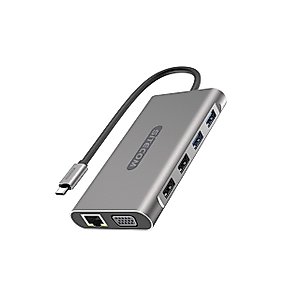 Sitecom CN-390 USB-C Multiport Pro Adapter | USB-C to 2X USB 3.1 + 2X USB 2.0 + 2X HDMI + 1x VGA + 1x Gigabit LAN + 1x SD/Micro-SD Card Reader