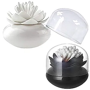 Koiugayk 2X Cotton Swab Holder,Lotus Style Cotton Bud/Small Q-tips/Toothpicks Brushes Holder, Box Case Storage Organizer Jar,Clear Lid Dustproof Cover