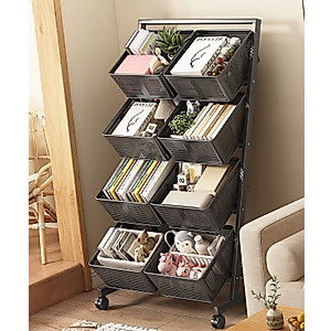 asunflower Kitchen Baskets Storage Cart 4 Tier Rolling Cart with Wheels Metal Fruit Baskets Rack Utility Organzier Cart with Push Handle Wire Fruit Vegetable Stand, Black