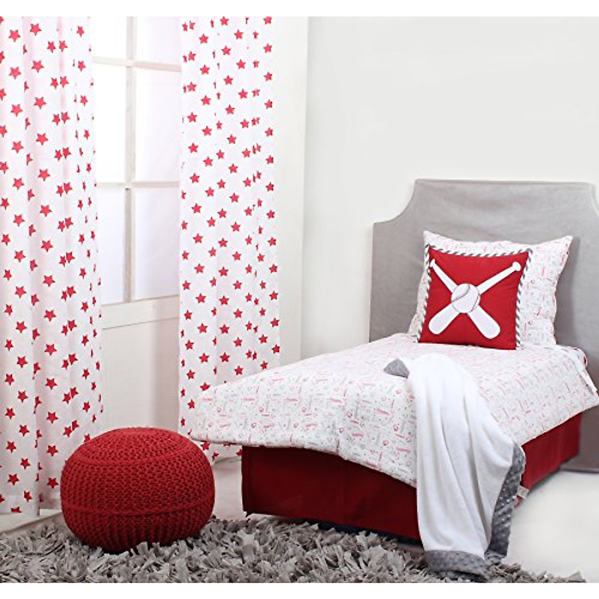 Bacati - Muslin Sports Toddler Bedding (Dec Pillow, Baseball Red/Grey)