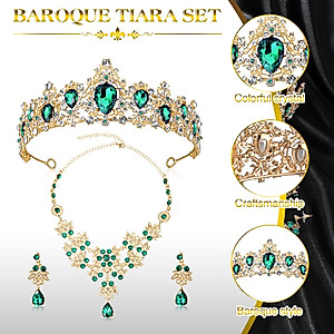 Sureio Baroque Bridal Jewelry Set 3 Pieces Tiara Earrings Necklace Bridal Jewelry Set Wedding Rhinestone Crystal Tiara Crown Headband Princess Baroque Crown for Bride Women(Blue)
