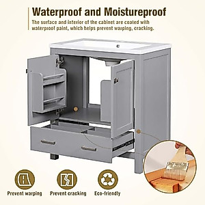 RIDFY 30" Bathroom Vanity with Sink, Modern Combo Cabinet Undermount Sink with 2 Doors and Drawer, Multifunctional Storage, Freestanding Single Basin Vanity, Solid Wood Frame (Grey)