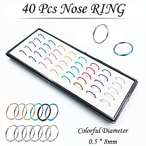 NewCraft Women's 3 Sets 160Pcs Studs Rings Hoops, Surgical Stainless Steel Hypoallergenic Nose Piercing Jewelry, NS01,