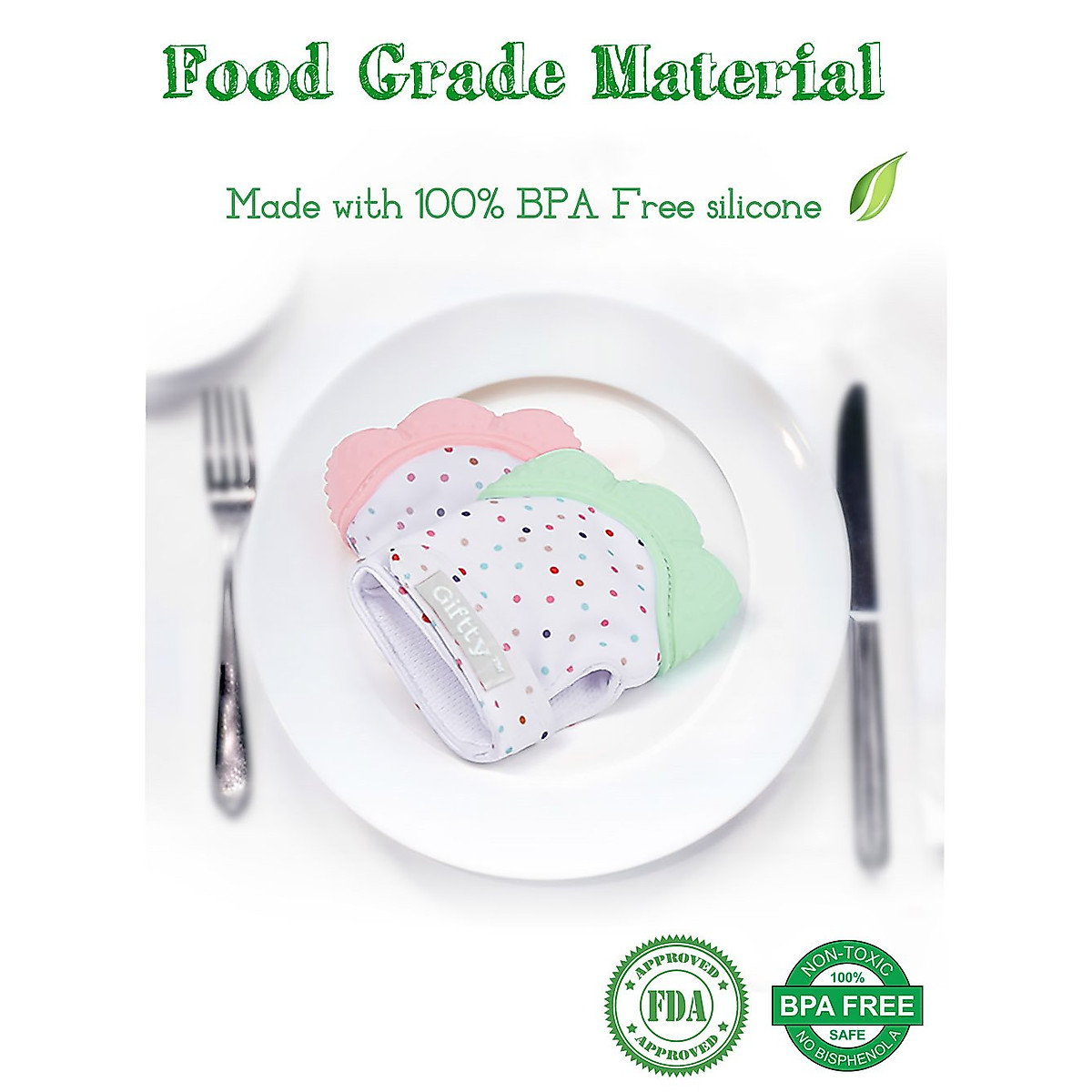 Giftty Baby Teething Mitten, Self-Soothing Teether Glove, Pain Relief Silicone Mitt, Double Breathable, Stay on Baby's Hand, Unisex for Babies 3-12 Months(2 Pink Mittens)