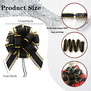 HQJAXJ 6 Pieces Black Bows for Gift Wrapping Pull Bow Ribbon Pull Bows for Christmas Wedding Baskets Valentine's Day Bows 6 inch Pull Bow for Gift Wrapping (Black)
