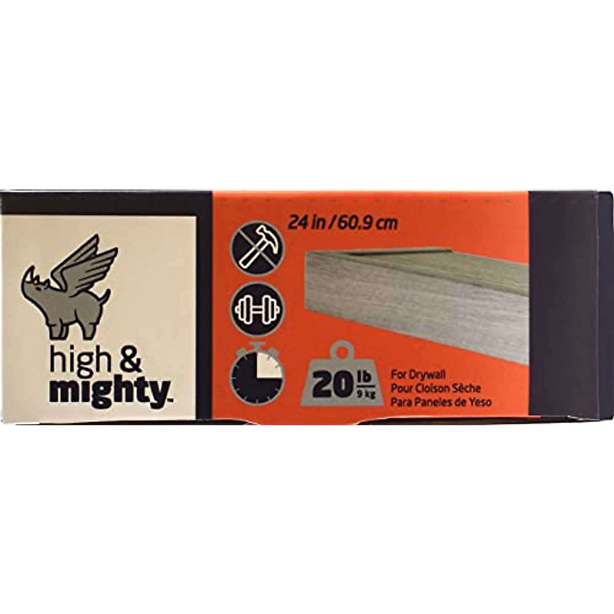 HIGH & MIGHTY 515621 Modern 24" Floating Shelf Holds up to 20lbs, Easy Tool-Free Dry Wall Installation, Flat, Retail Pack of 2, Gray