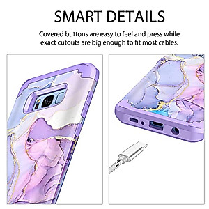 Miqala for Galaxy S8 Case,Marble Design Three Layer Heavy Duty Shockproof Hard Plastic Bumper +Soft Silicone Rubber Protective Case for Samsung Galaxy S8,Purple
