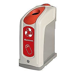 Glasdon Nexus 13G Aluminum Can Recycling Container (Gray, Red Sticker) – Slim 13-Gallon Recycling Bin for Empty Cans – Modern Plastic Bin for Indoor Use