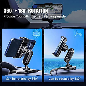 360 Degree Rotation Dashboard Cell Phone Holder for Car Clip Mount Stand Suitable for 4 to 7 inch Smartphones (Black)