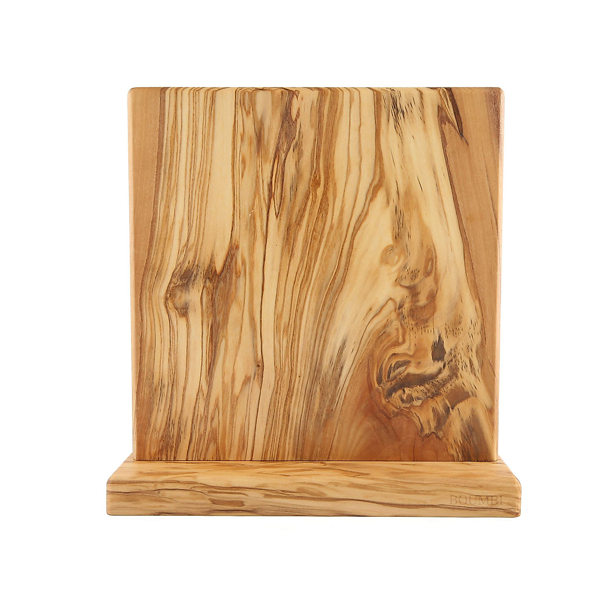 BOUMBI Beautiful Grain Wood Magnetic Knife Block with Strong Magnets, Double Side Cutlery Display Stand and Storage Rack (Olive Wood)