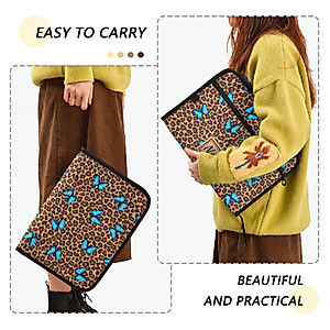 Blue Butterfly Leopard Cheetah Print Expanding File Folder, 13 Pockets Accordion File Organizer with Sticky Labels Zipper Portable A4 Document Organizer for Home Office School Supplies