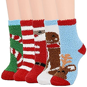 Zando Christmas Socks for Women Comfy Cute Socks Plush Fluffy Cozy Socks Softest Warm Winter Socks Christmas Stocking Stuffers Thick Thermal Fuzzy Socks Funky Cabin SocksK 5/Santa Claus