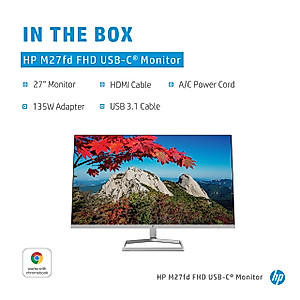 HP M27fd FHD 65w USB-C Monitor - Works With Chromebook - Computer Monitor with 27-inch IPS Display(1080p)- Eyesafe & 99% sRGB - AMD Freesync- HDMI, VGA & USB-C - Borderless Design- Tilt Adjust - Black