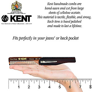 Kent 20T Handmade Folding Pocket Comb for Men, Fine Tooth Hair Comb Straightener for Everyday Grooming Styling Hair, Beard or Mustache, Use Dry or with Balms, Saw Cut Hand Polished, Made in England