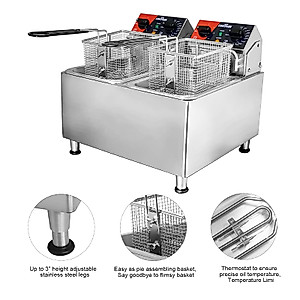 CROSSON 20Lbs Dual Tank Electric Deep Fryer with Rotary fryer head,30 Minitues Timer,Removable 304 SS Oil Tank with Handle,9L Countertop Deep Fryer for Home Use