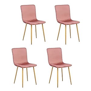 FurnitureR Velvet Dining Chair Set of 4, ScandinavianComfy Cotton Velvet Cushion Seat Back, Oak Grain Sturdy Metal Legs for Kitchen, Dining, Living Room, Rose