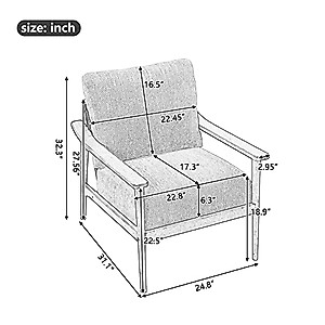 FIQHOME Mid Century Modern Solid Wood Frame,Arm Vertical Slatted Back,Thick Pad Upholstered Accent Chair for Living Room, Bedroom, Belcony,Natural