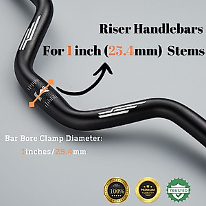 Rmiott 1 inch Rise 90mm Mountain Bike Handlebars Length 24.40inches/620mm Aluminum -Just Fits 25.4mm Stems- Rise 90mm Black