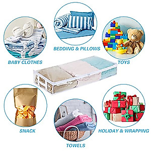 Fixwal Under Bed Storage Bag Plastic, 4 Pack Large Capacity Storage Containers with Clear Window Reinforced Handles Easy Gliding Zipper for Comforters Blankets Bedding