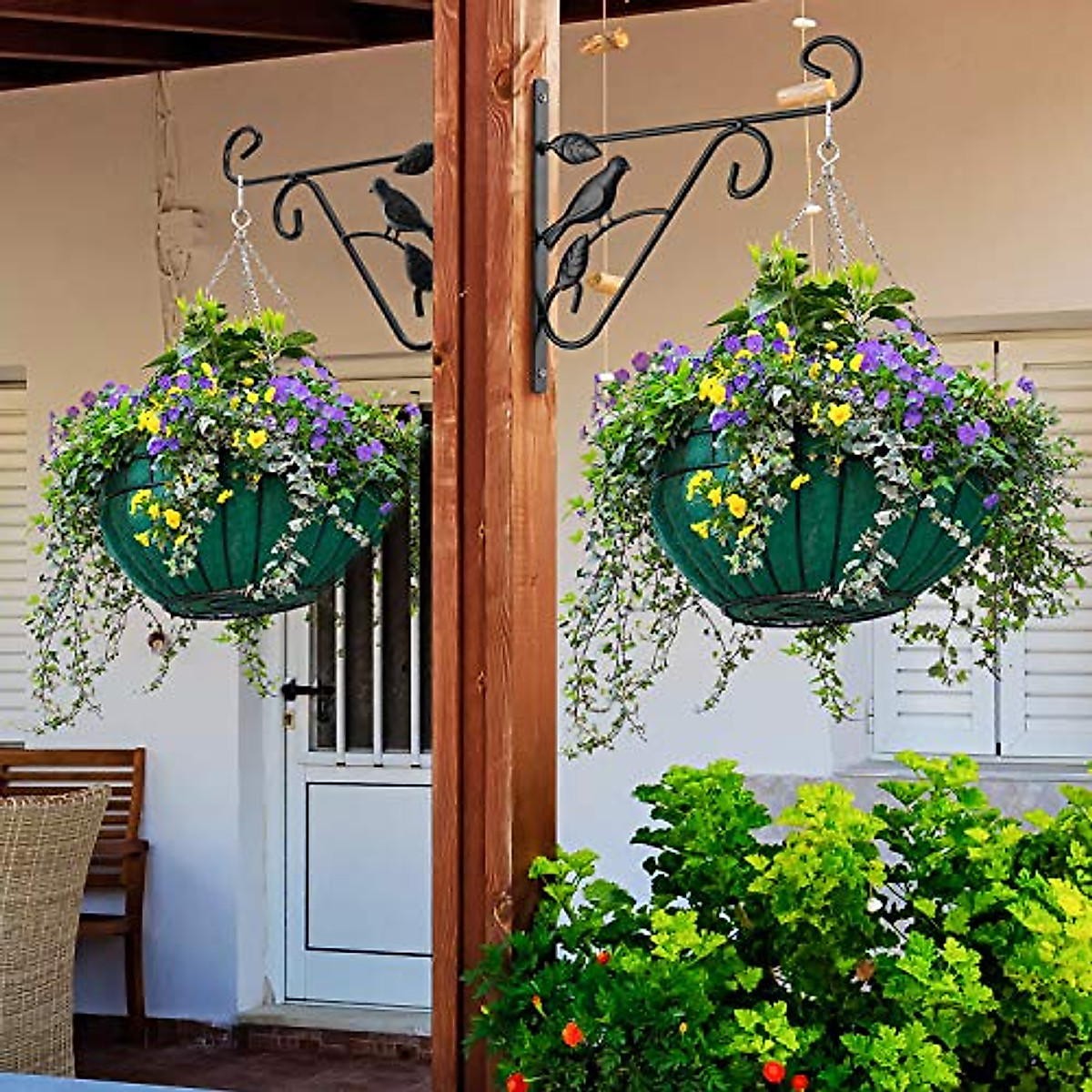 Amagabeli Hanging Plants Bracket 10 inch Outdoor Planter Hooks Hangers Flower Baskets Pot Bird Feeder Hanger for Fence Wall Trees Wind Chimes Lantern Outdoor Indoor Garden Arm 3D Bird Black hook02